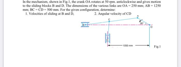 Solved In the mechanism, shown in Fig.1, the crank OA | Chegg.com