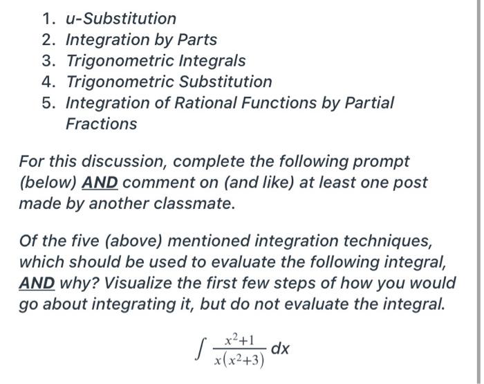 Solved 1. u-Substitution 2. Integration by Parts 3. | Chegg.com
