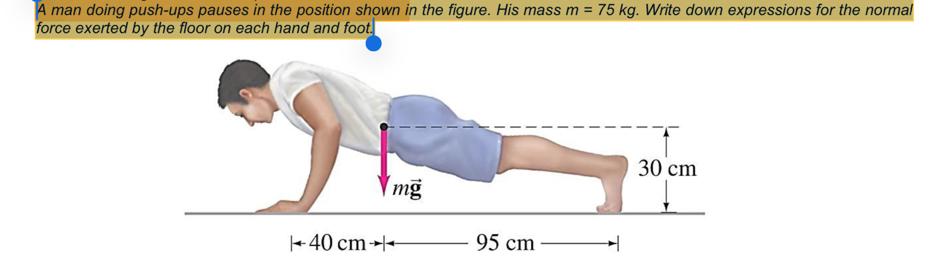 Solved A man doing push-ups pauses in the position shown in | Chegg.com