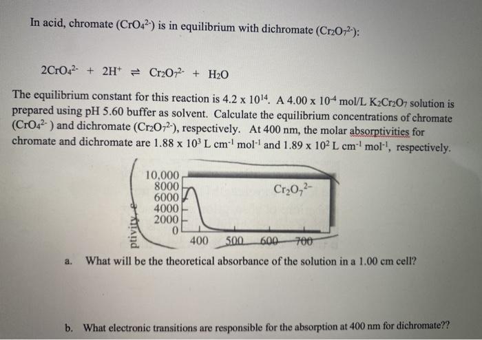 Solved In acid, chromate (CrO42-) is in equilibrium with | Chegg.com