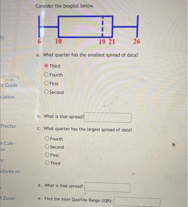 Solved Consider the boxplot below. a. What quarter has the | Chegg.com