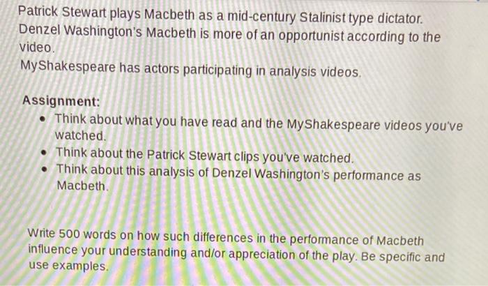 Paurick Stewart plays Macbeth as a mid-century | Chegg.com