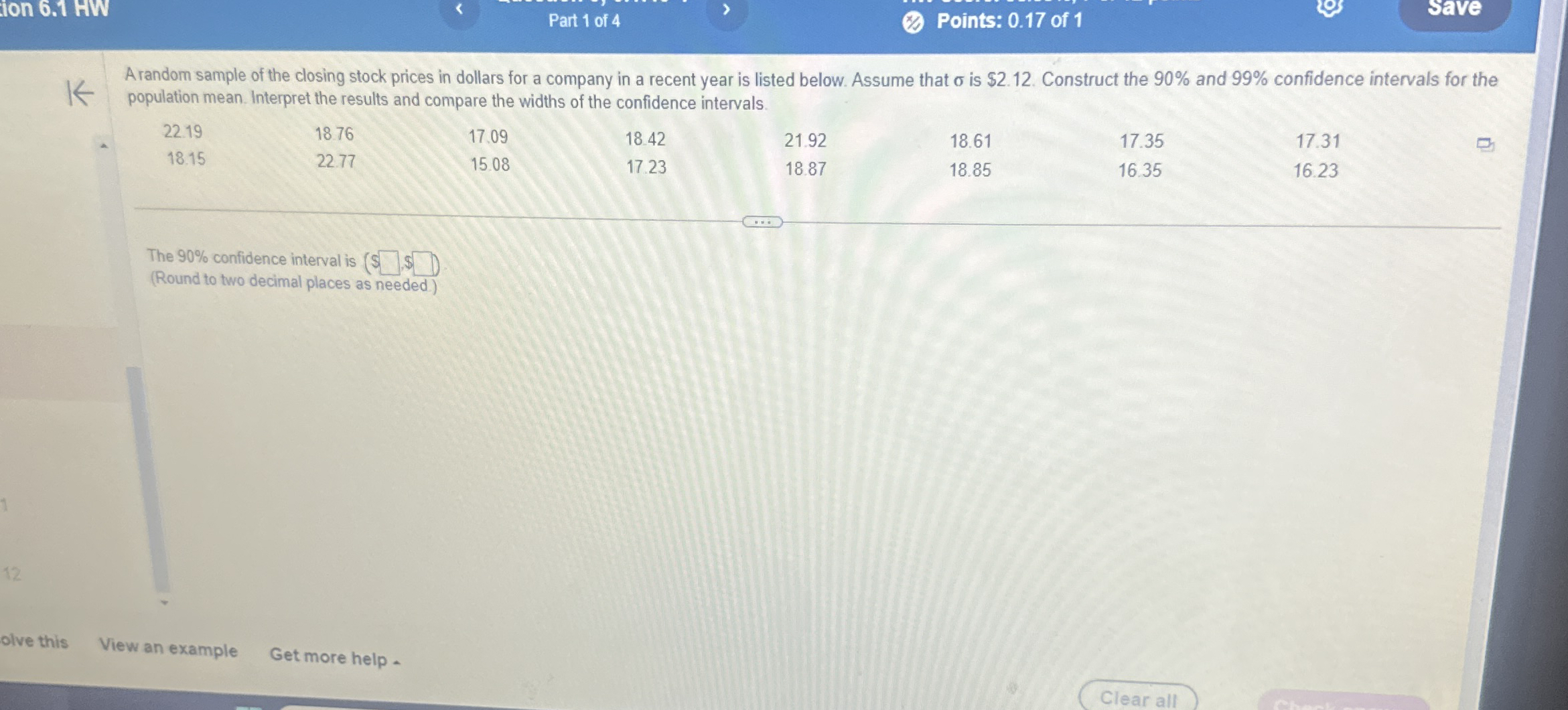 Solved A random sample of the closing stock prices in | Chegg.com