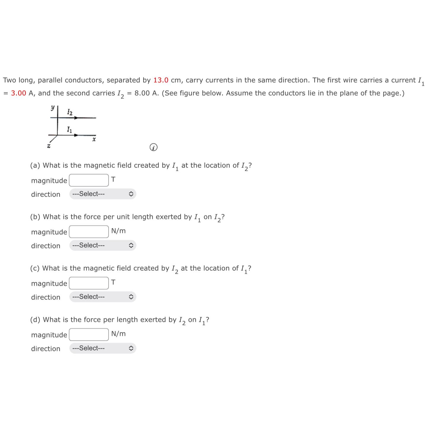 Solved Two long, parallel conductors, separated by 13.0cm, | Chegg.com