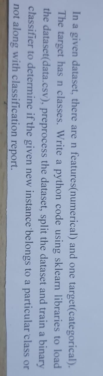 Solved In a given dataset, there are n ﻿features(numerical) | Chegg.com