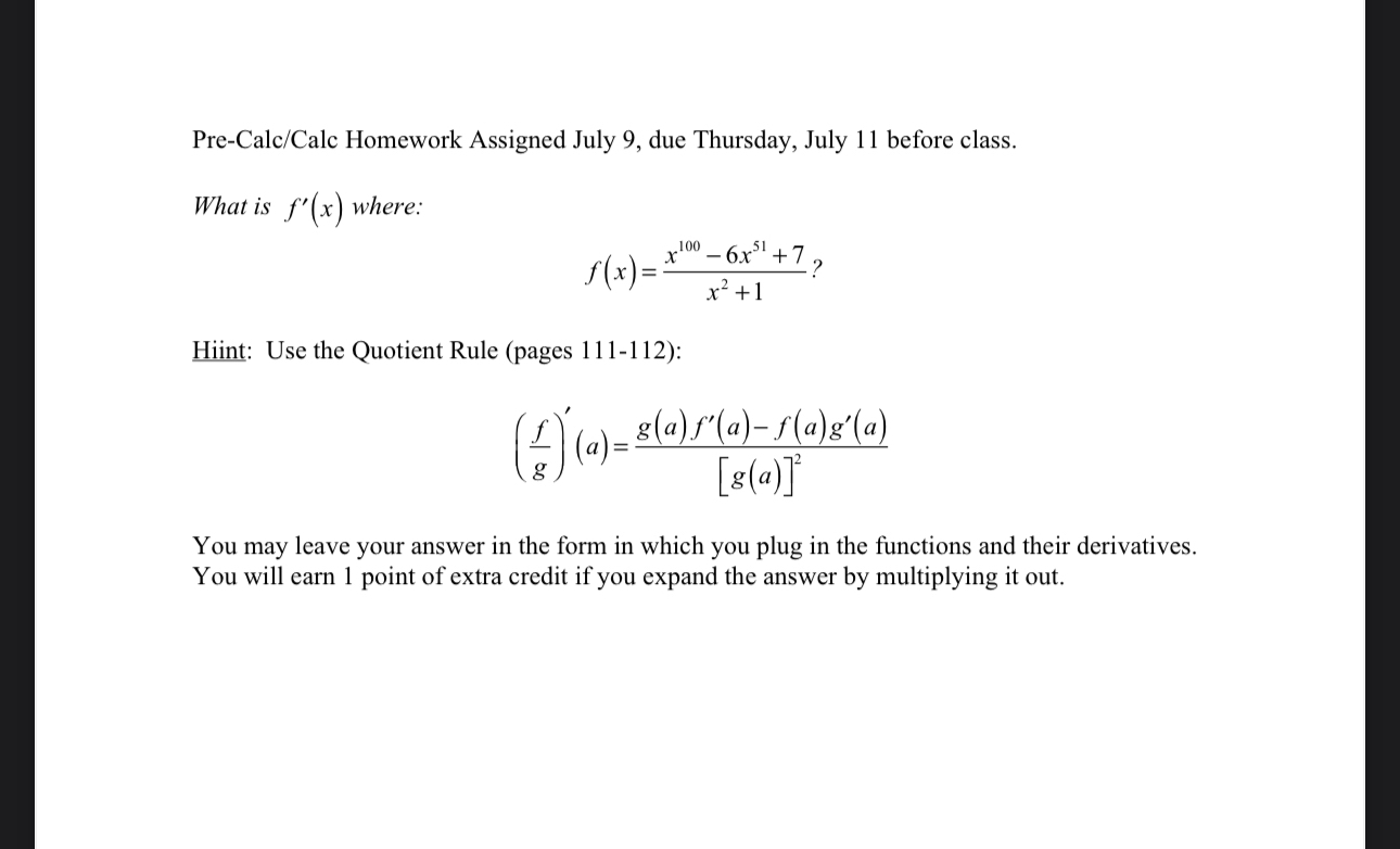 Solved Pre-Calc/Calc Homework Assigned July 9, ﻿due | Chegg.com