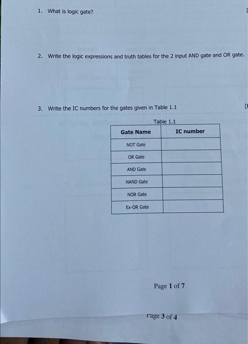 Solved 1. What is logic gate? 2. Write the logic expressions | Chegg.com