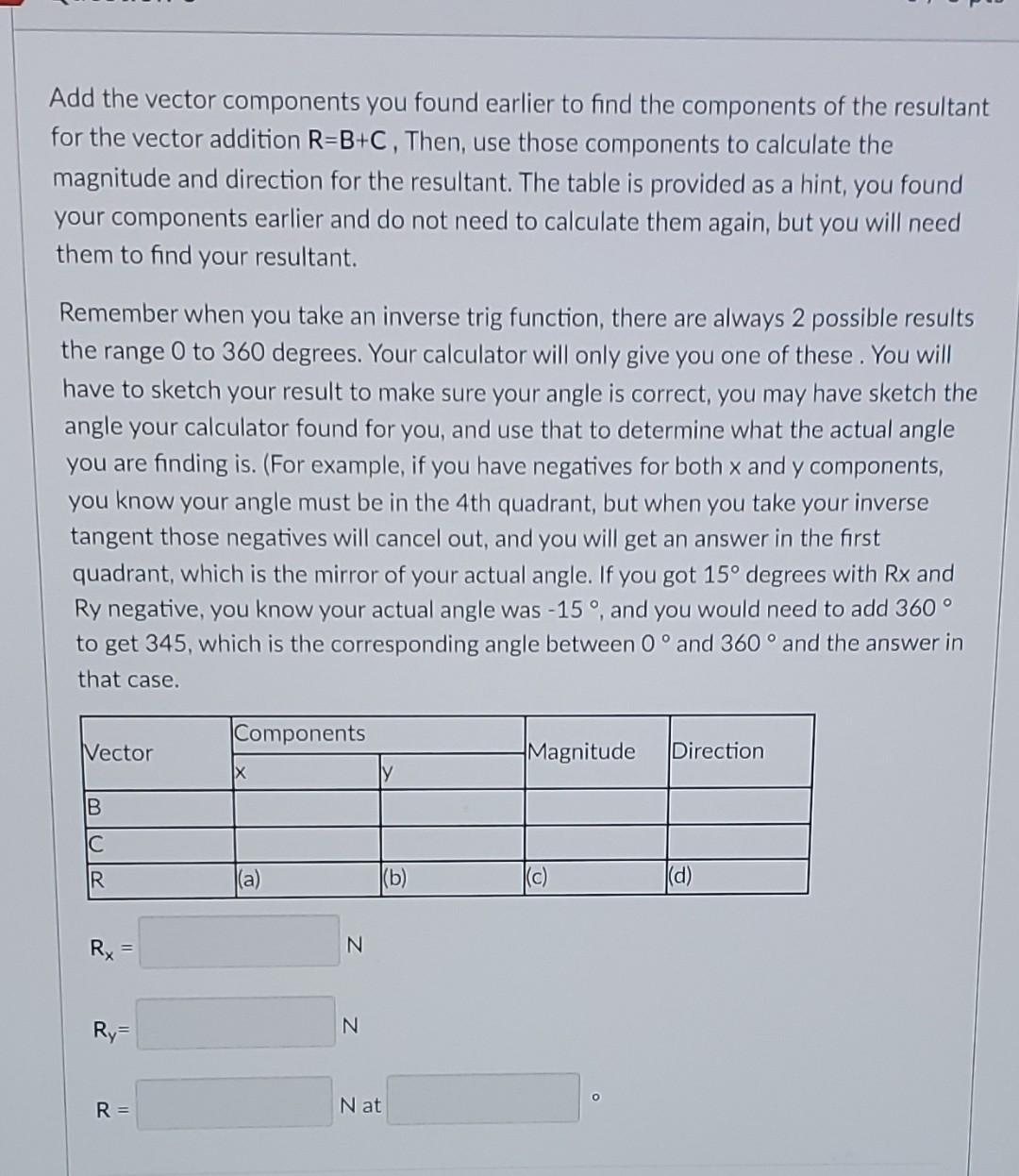 Solved Add the vector components you found earlier to find | Chegg.com