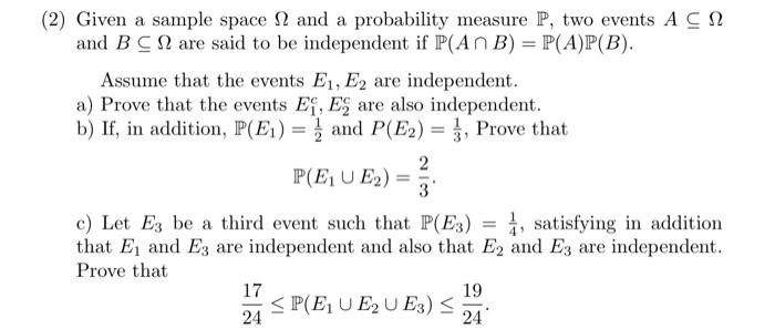 Solved 2) Given a sample space Ω and a probability measure | Chegg.com