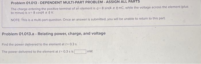 Solved Problem 01.013 - DEPENDENT MULTIIPART PROBLEM - | Chegg.com