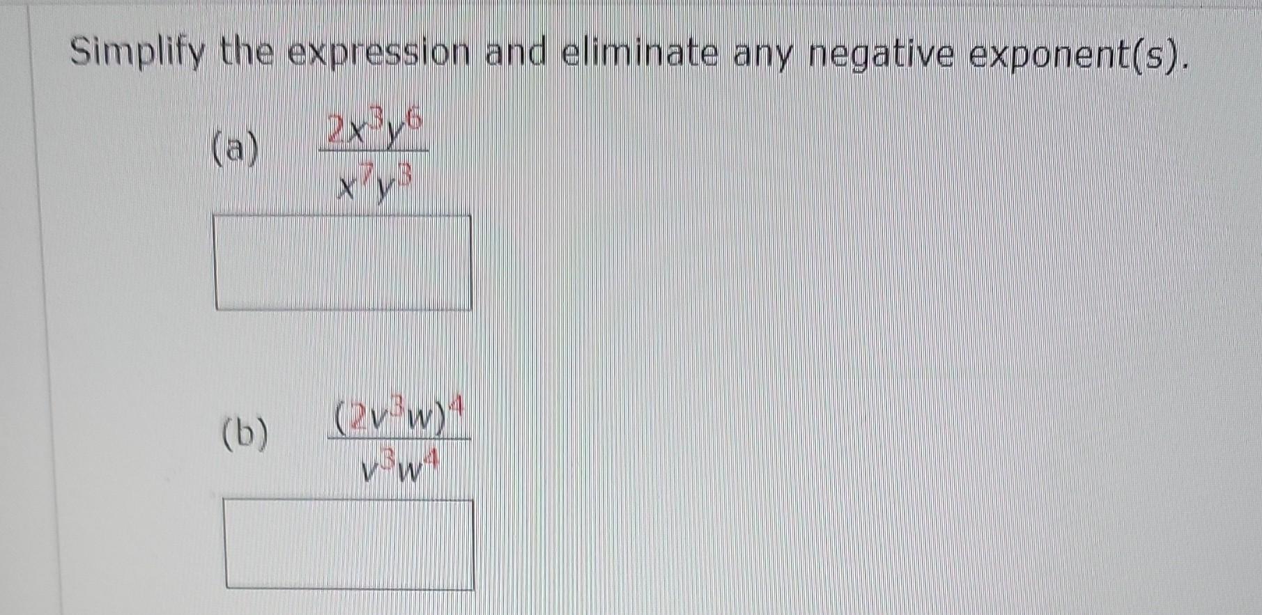 Solved Simplify the expression and eliminate any negative | Chegg.com