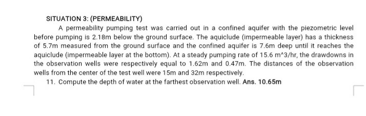 Solved SITUATION 3: (PERMEABILITY) A permeability pumping | Chegg.com