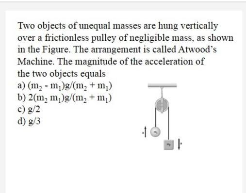 Solved Two objects of unequal masses are hung vertically | Chegg.com Solved Two objects of unequal masses are hung vertically | Chegg.com