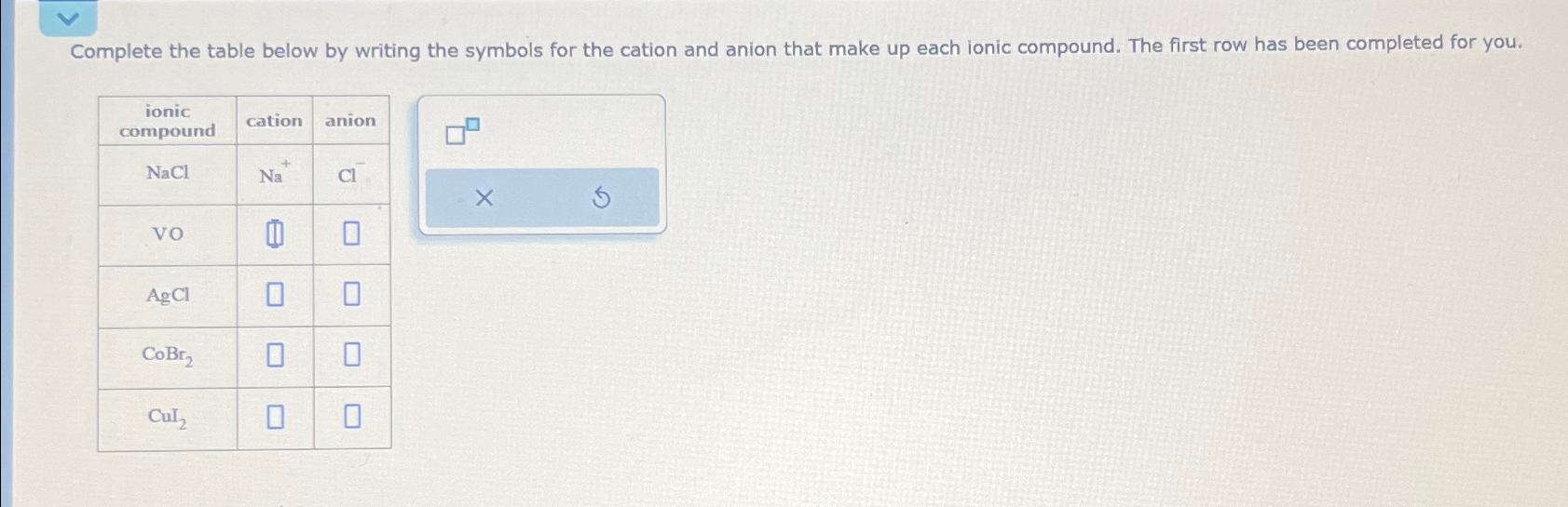 Solved Complete the table below by writing the symbols for | Chegg.com
