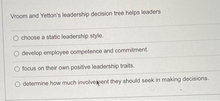 Solved Vroom and Yetton's leadership decision tree helps | Chegg.com