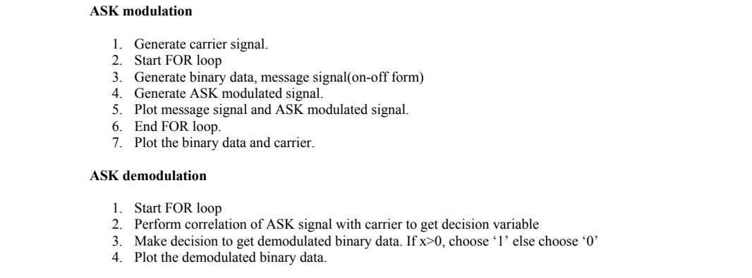 Solved Write a matlab code for ASK Modulation and | Chegg.com