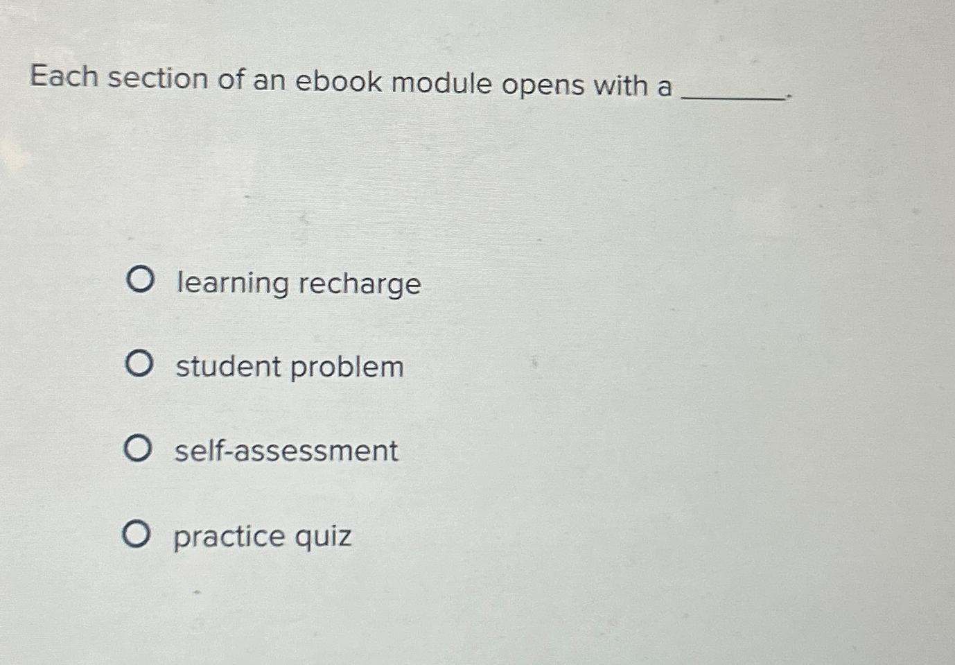 Solved Each section of an ebook module opens with alearning | Chegg.com