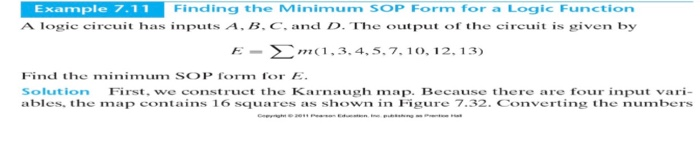 Solved Example 7.11 Finding the Minimum SOP Form for a Logic | Chegg.com