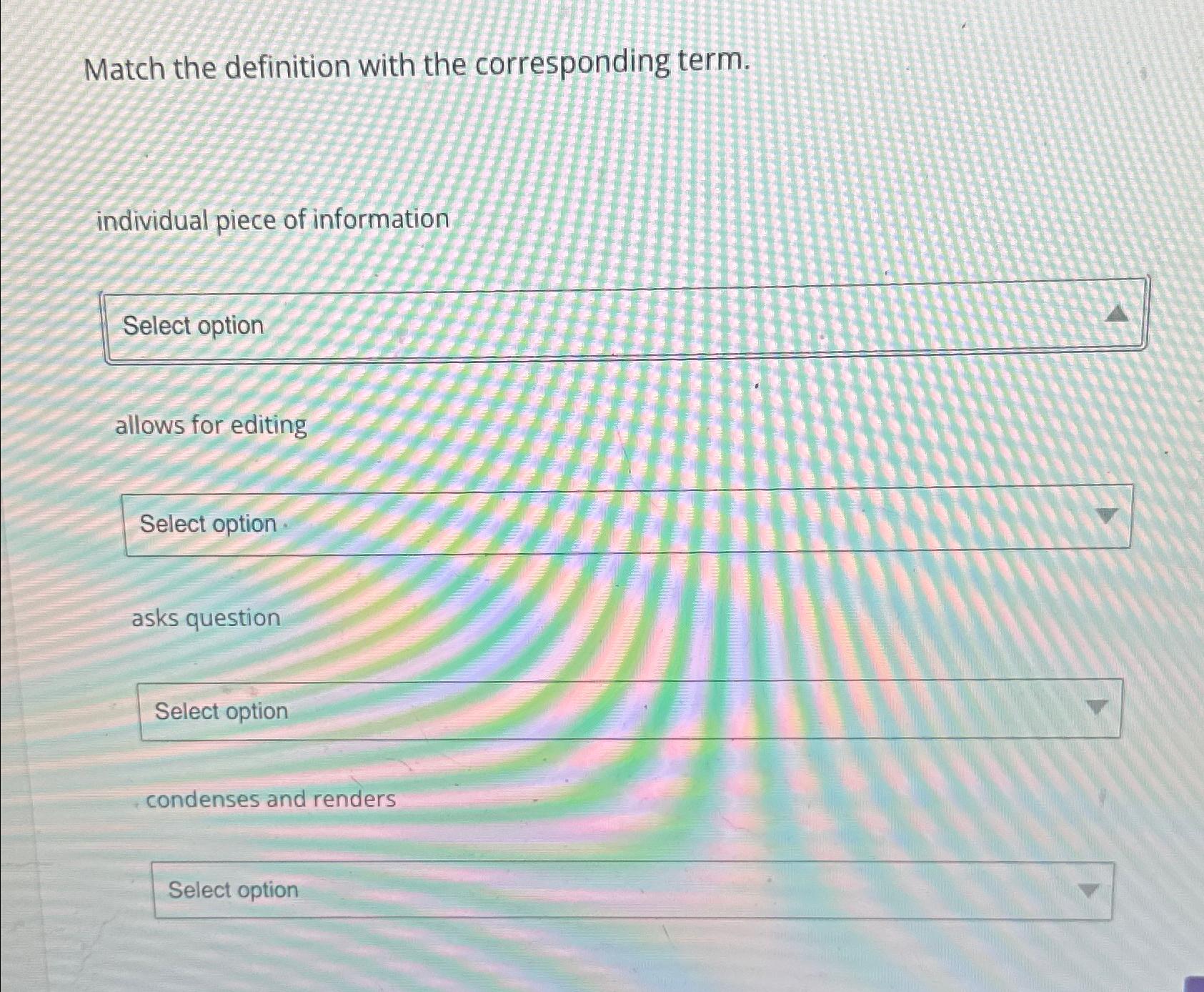 Solved Match the definition with the corresponding | Chegg.com