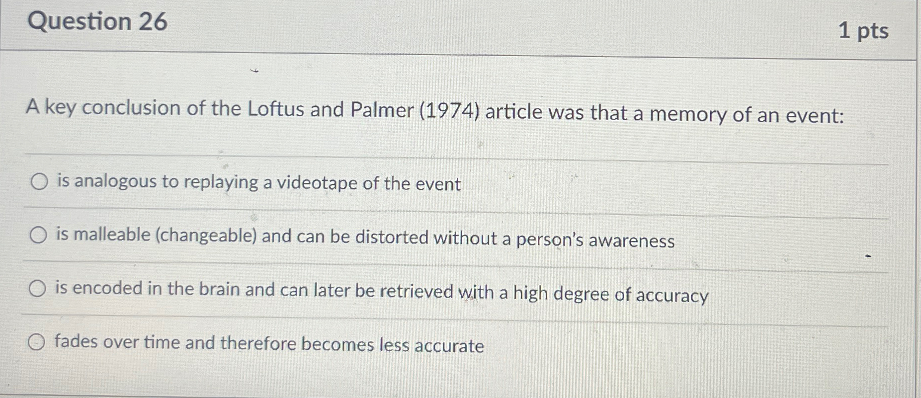 Solved Question 261 ﻿ptsA key conclusion of the Loftus and | Chegg.com