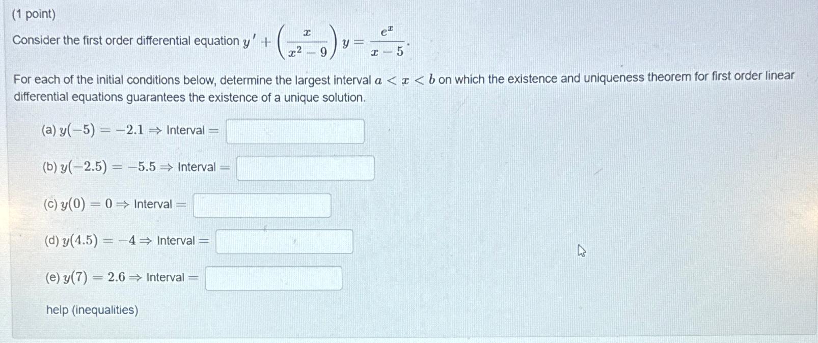 Solved (1 ﻿point)Consider the first order differential | Chegg.com