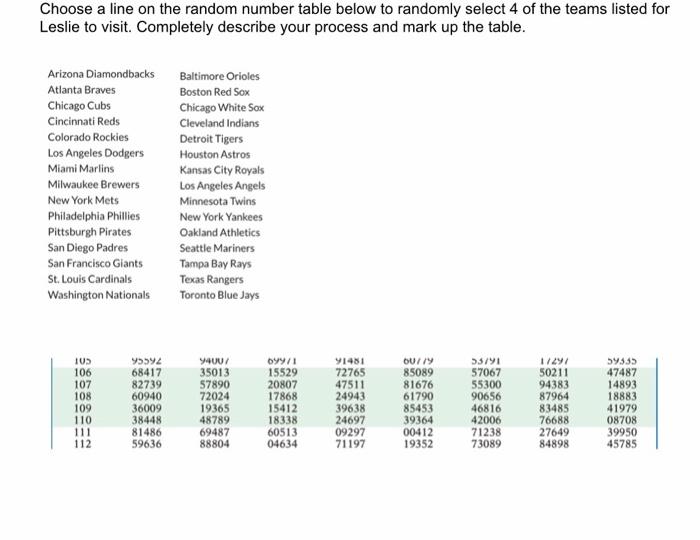 Solved Choose a line on the random number table below to | Chegg.com