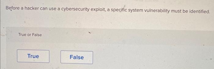 Solved Before a hacker can use a cybersecurity exploit, a | Chegg.com