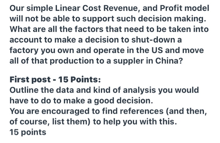 Solved Our simple Linear Cost Revenue, and Profit model will | Chegg.com