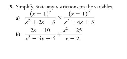 Solved 3. Simplify. State any restrictions on the variables. | Chegg.com