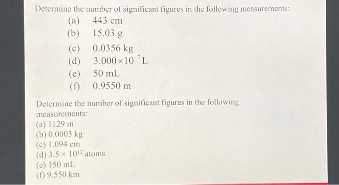 Solved Determine the number of significant figures in the | Chegg.com