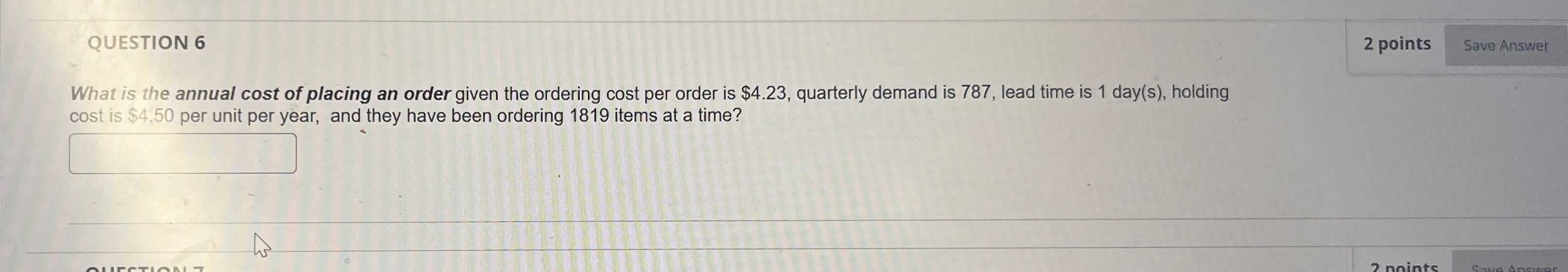 Solved QUESTION 62 ﻿pointsWhat is the annual cost of placing | Chegg.com