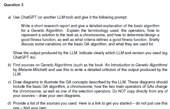 Question 3 ﻿a) ﻿Use ChatGPT (or another LLM tool) | Chegg.com