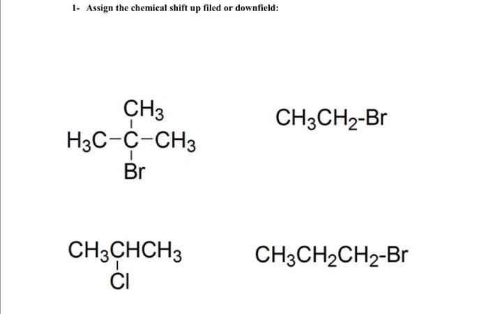 Solved 1. Assign the chemical shift up filed or downfield: | Chegg.com