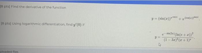 Solved [B pts] Find the derivative of the function [8 pts] | Chegg.com