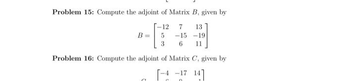 Solved Problem 15: Compute the adjoint of Matrix B, given by | Chegg.com