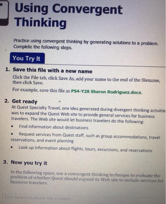 Solved Using Convergent Thinking Practice using convergent | Chegg.com
