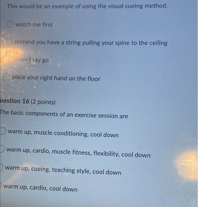 Solved This would be an example of using the visual cueing | Chegg.com