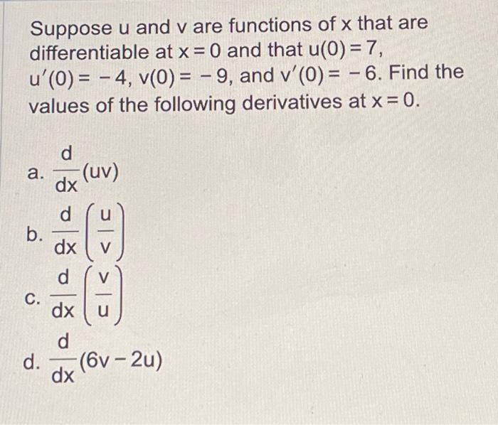 Solved Suppose u and v are functions of x that are | Chegg.com
