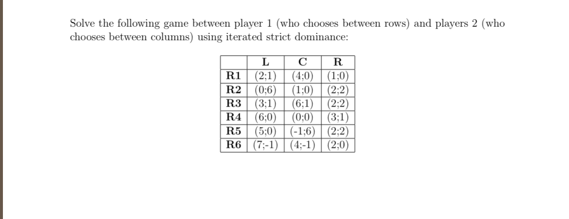 Solved Solve the following game between player 1 (who | Chegg.com