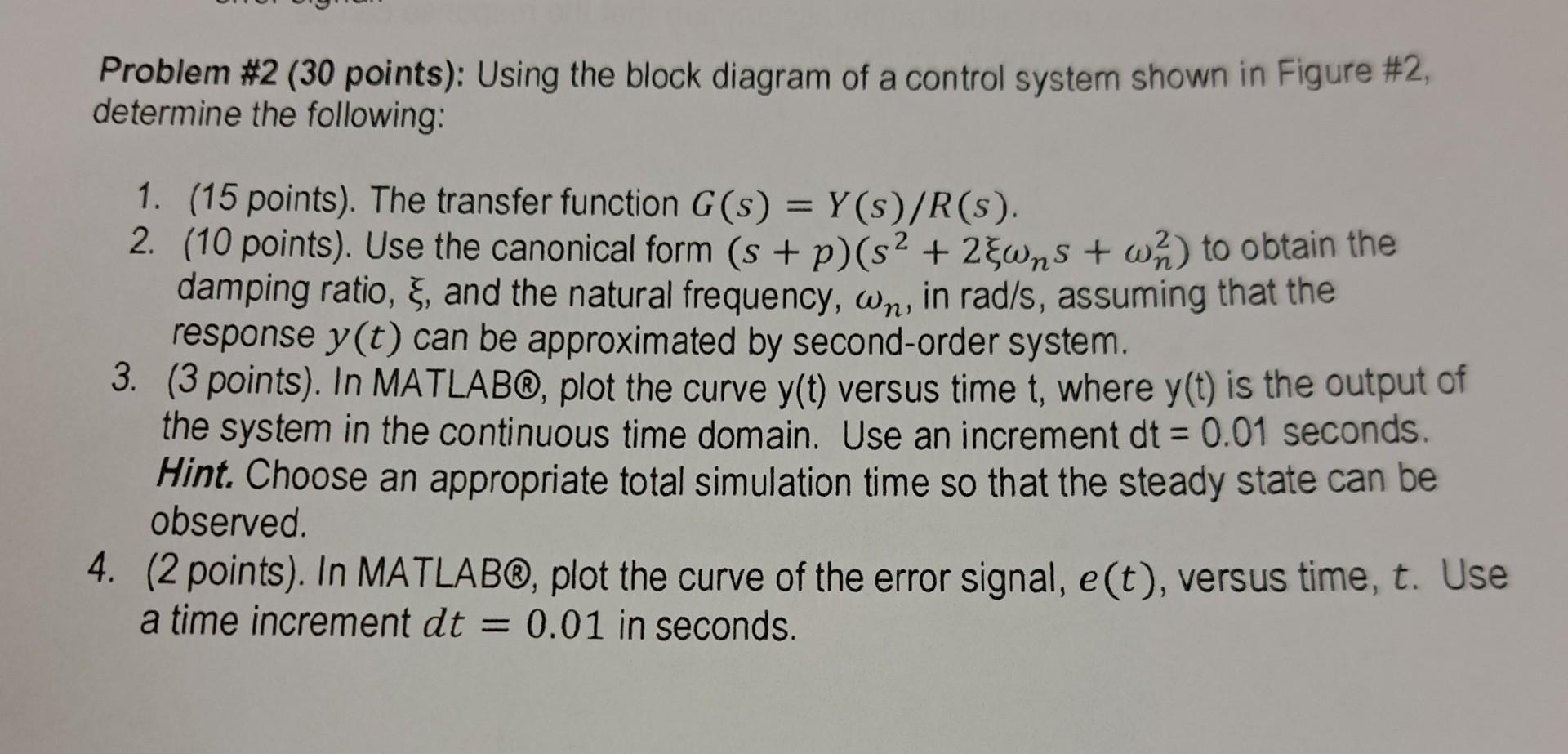 Solved Problem #2 (30 points): Using the block diagram of a | Chegg.com