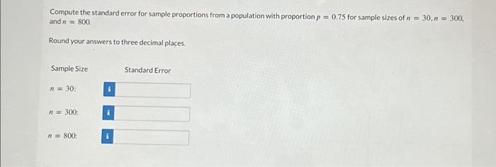 Solved Compute the standard error for sample proportions | Chegg.com