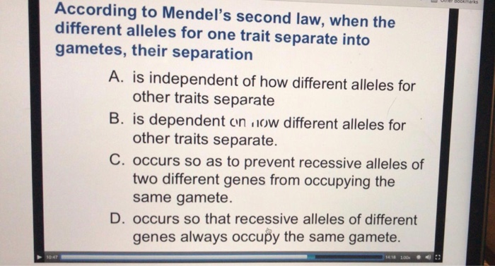Solved Bookmarks According to Mendel's second law, when the | Chegg.com