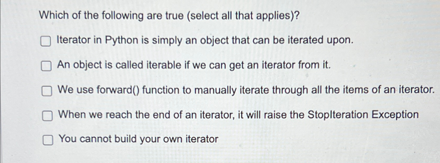 Solved Which of the following are true (select all that | Chegg.com
