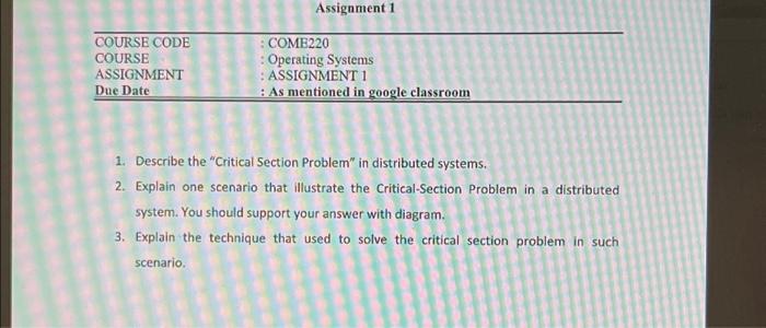 Solved COURSE CODE COURSE ASSIGNMENT Due Date Assignment 1 : | Chegg.com