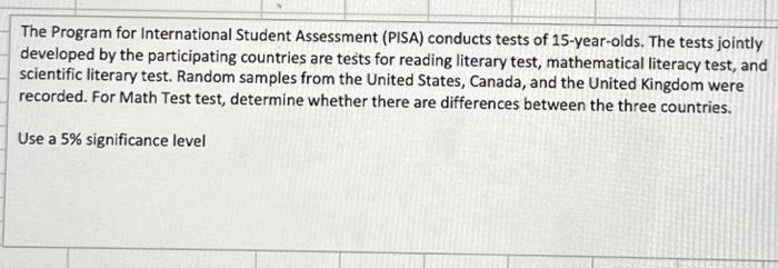 Solved The Program for International Student Assessment | Chegg.com