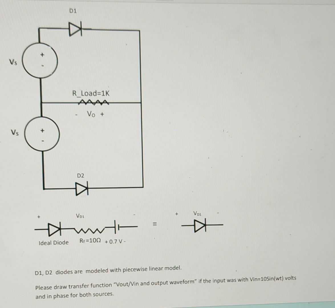 Solved D1, D2 diodes are modeled with piecewise linear | Chegg.com