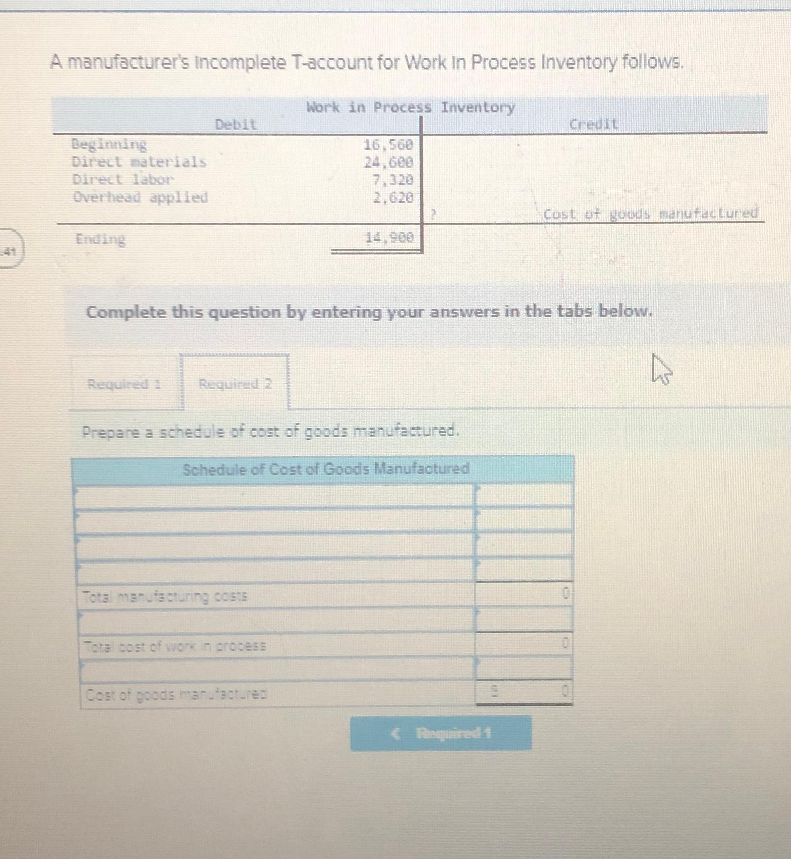 Solved A manufacturer's incomplete T-account for Work In | Chegg.com