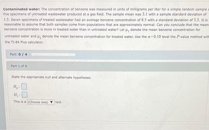 Solved Contaminated water: The concentration of benzene was | Chegg.com