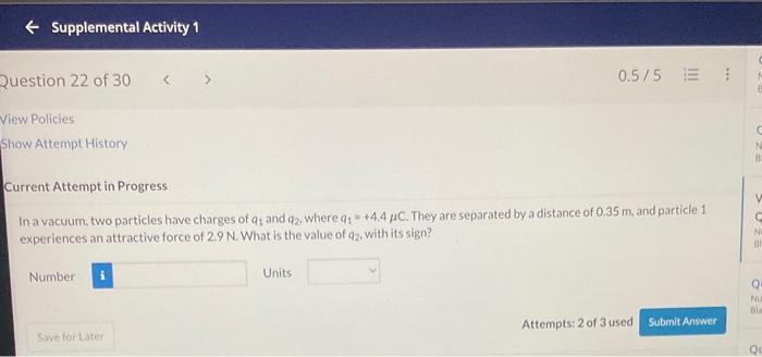Solved urrent Attempt in Progress In a vacuum, two particles | Chegg.com