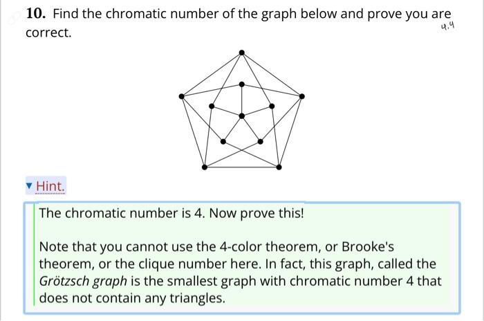 10. Find the chromatic number of the graph below and | Chegg.com